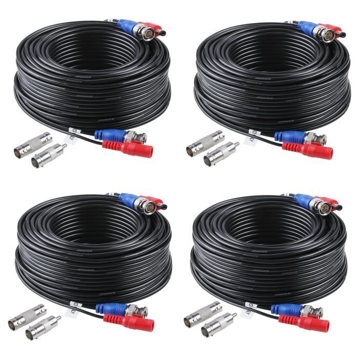 30m Câble de Video DC Power Connecteur BNC Vidéo 4pcs pour CCTV Caméra ...