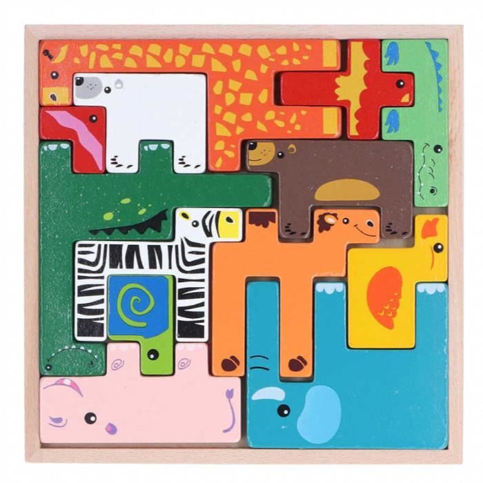 Bloc de construction en bois forme animale empilable 3D Puzzle bloc jeu ...