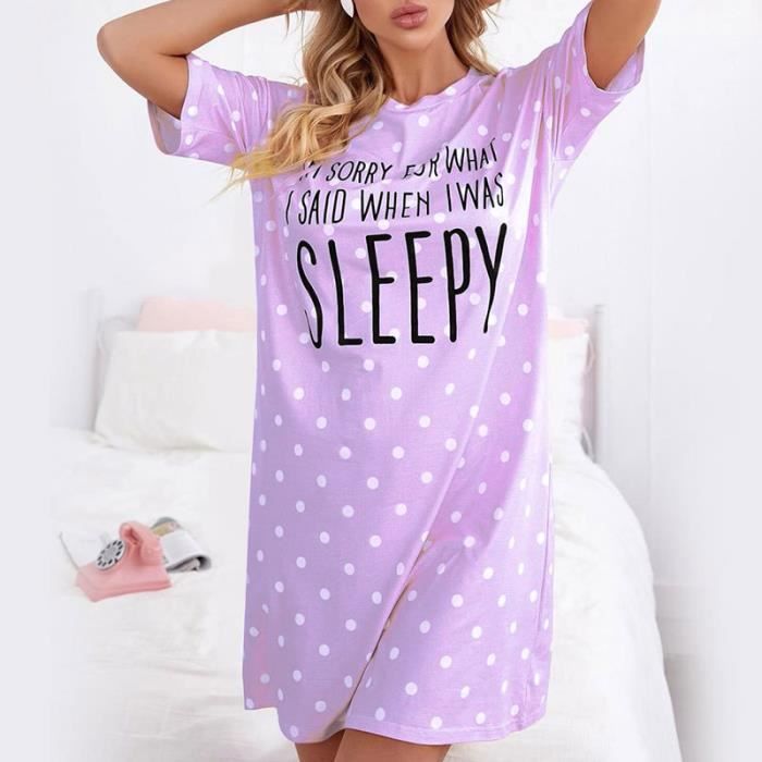 Pyjama femmes - Robe de nuit dété en coton - FRJJWh White_purple ...
