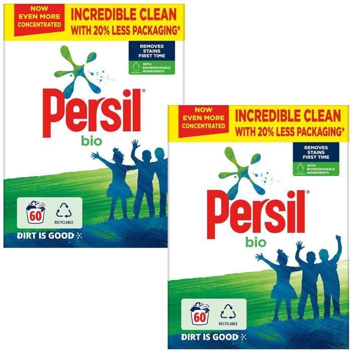 Lessive Persil Bio en poudre - 2x60 lavages - Formule biodégradable ...