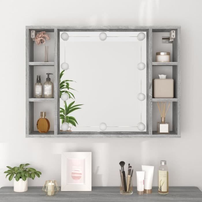 ABB Armoire à miroir avec LED Sonoma gris 76x15x55 cm - Qqmora ...