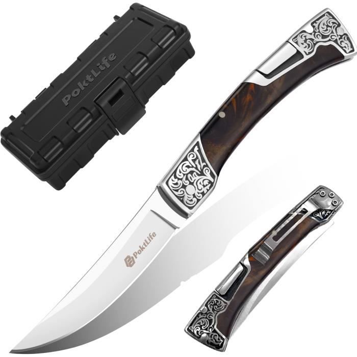 Poktlife Couteau Pliant,Couteau de Poche Pliant avec Poignée eois ...
