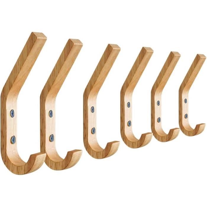 Lot De 6 Crochets Muraux En Bois De Chêne Naturel - Organisateur En ...