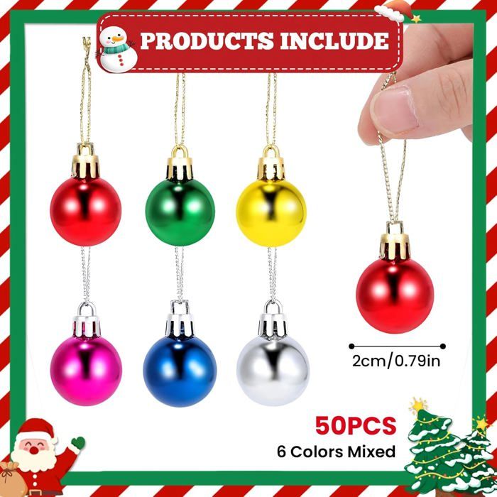 BOULE DE NOËLZENATERRA-50 mini boules de Noël 2cm, 6 couleurs avec ...