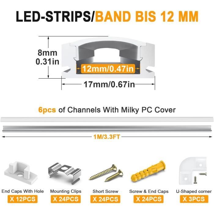 Profilés Led,Profile Alu Pour Ruban Led 6 X 1M, Rail Led Led En ...