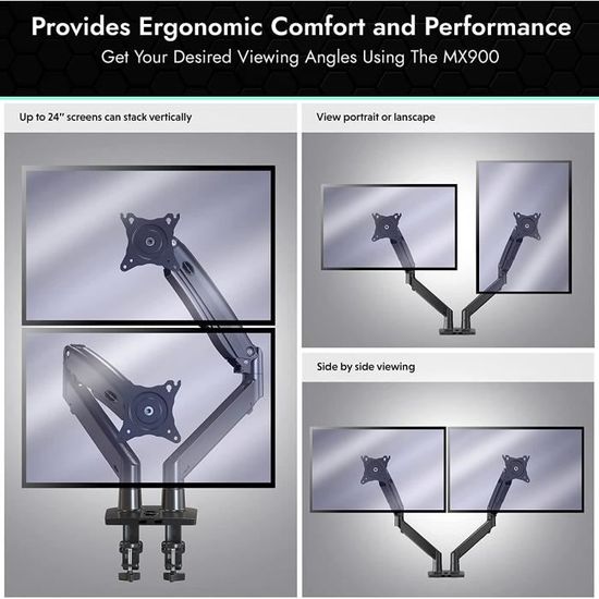 Invision Support Écran Double PC Moniteur pour Ecrans 22–32" (43–68,5cm ...