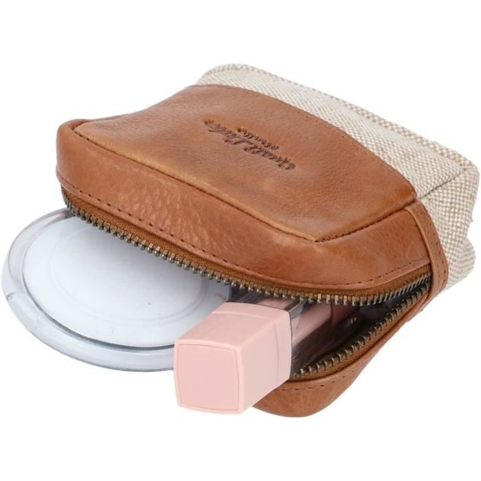 Clara Trousse de toilette en cuir marron et toile, noisette, Taille ...
