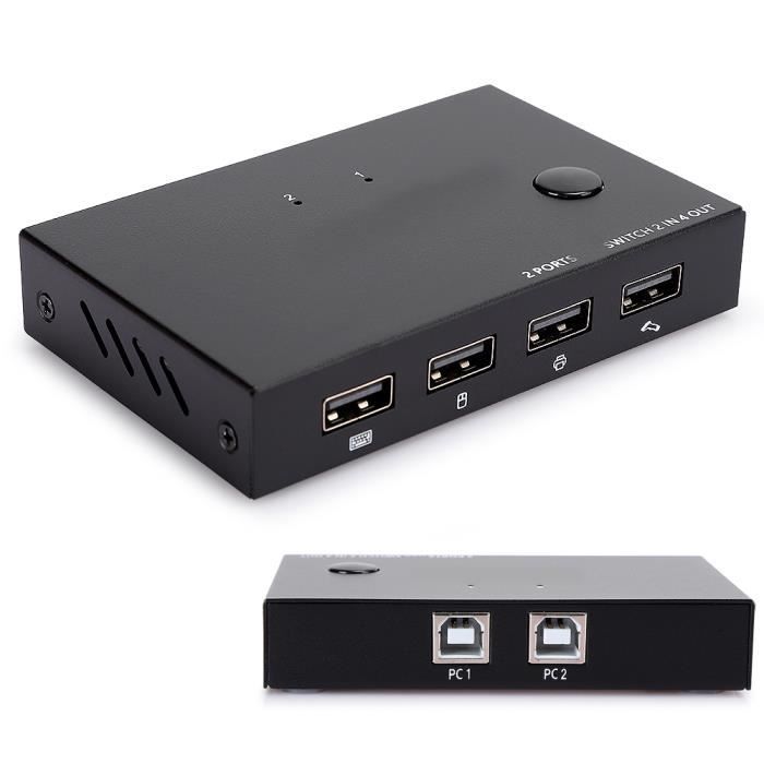 Qiilu commutateur KVM 2 entrées 4 sorties Commutateur KVM USB2.0 ...