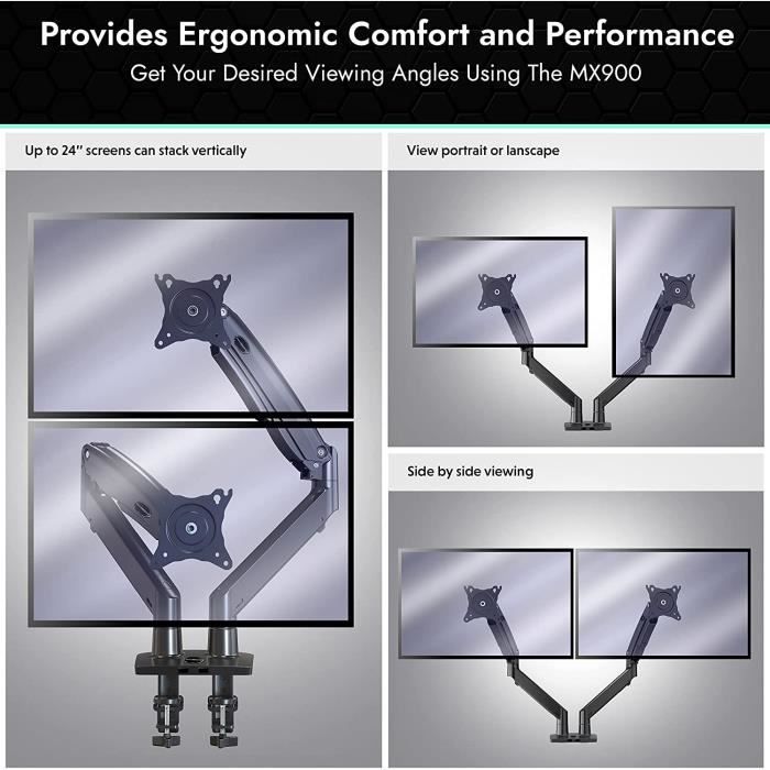 Invision Support Écran Double PC Moniteur pour Ecrans 22–32" (43–68,5cm ...