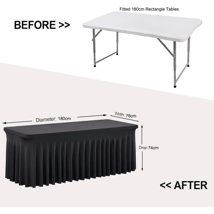Lot De 2 Nappes En Élasthanne Noir Pour Tables Rectangulaires De 180 Cm, Infroissables ...