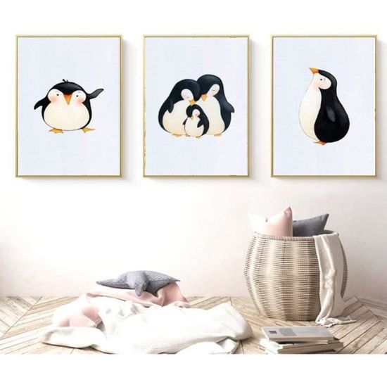 Aquarelle Joyeux Anniversaire Dessin animé Pingouin Toile Peinture ...