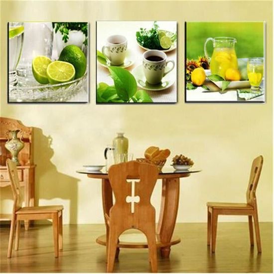 3pcs tableau peinture fruits citron toile moderne art mur maison décor ...