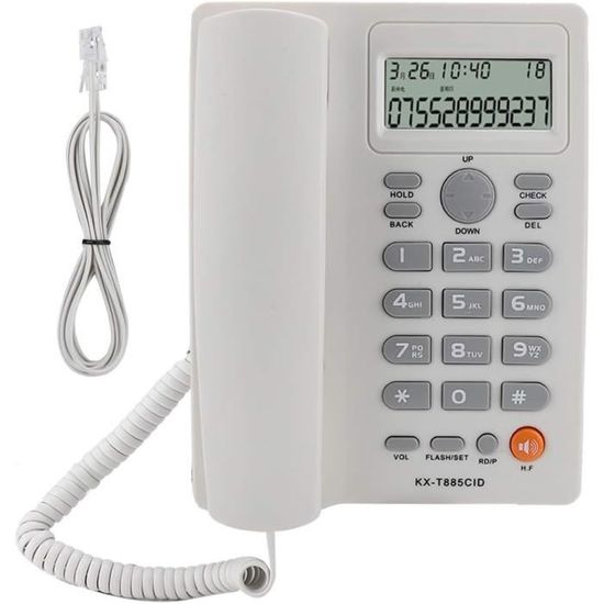 Téléphone filaire Zunate KX-T885 avec identification de l'appelant et mains libres - Noir/Blanc ...
