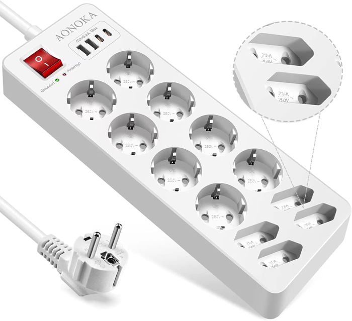 Multiprise Electrique Usb C 12 Prises, Multiprise Parafoudre Jusqu'À ...