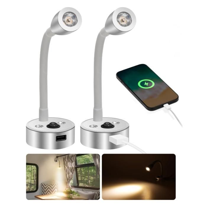 Lampe LED 12V Caravane 12V Lampe deLecture LED 12V LED Camping Car USB ...