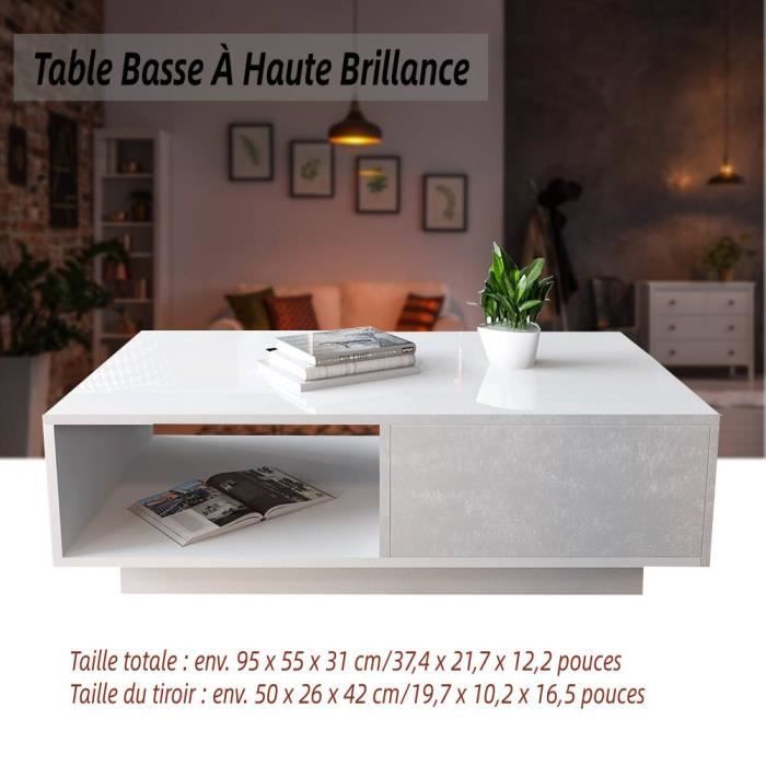 Table basse de rangement ARAMOX - Rectangulaire - Brillant - Panneaux ...