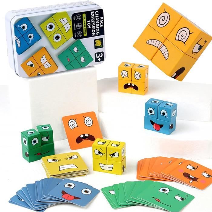 Montessori Interactif Emoji Bloc,Expressions En Bois Matching Block ...
