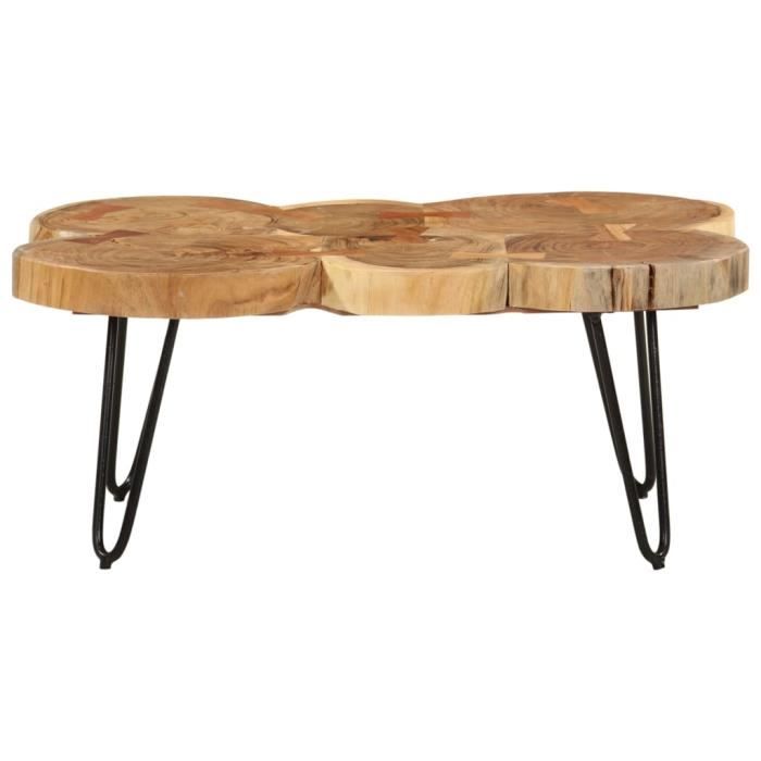 Table basse - Bois d'acacia massif - Style industriel - 83x54x36 cm ...