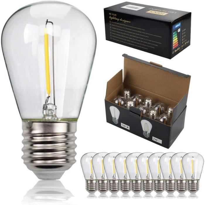 Ampoules LED S14 à filament à vis E27 Blanc chaud 2700 K 1 W - Marque - Lot de 10 - Cdiscount Maison