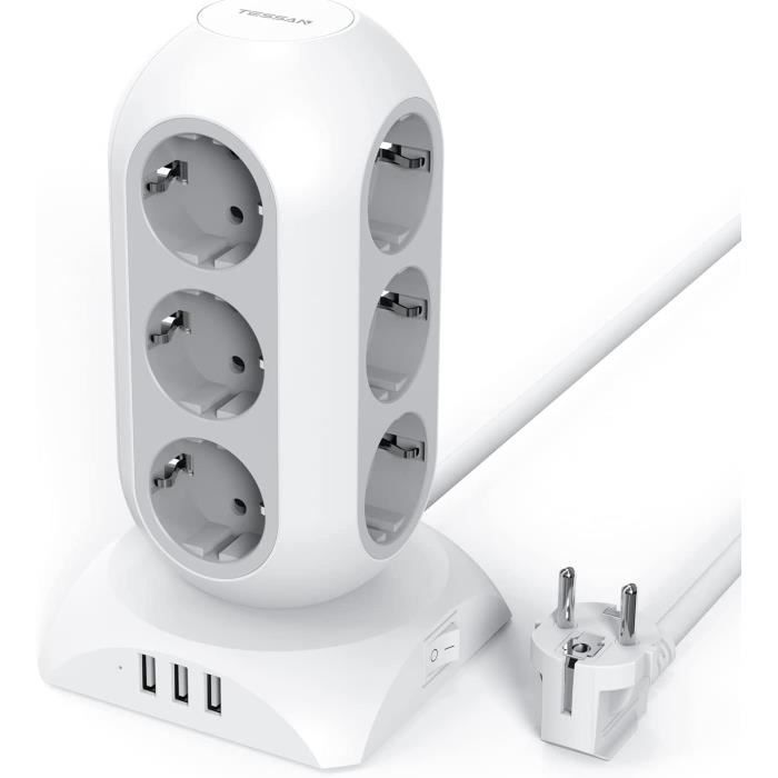 AJW-Tour Multiprise Electrique avec 12 Prises et 3 USB Tour Multiprise ...