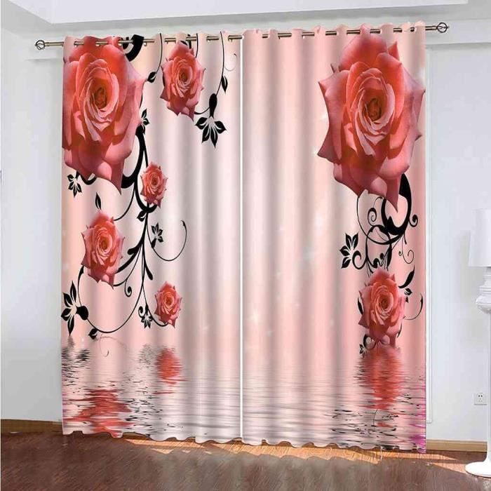 Rideaux Obscurcissant Total Rideau Isolant Thermique Froid Vigne Rose Rouge - 80x200cm[309 ...