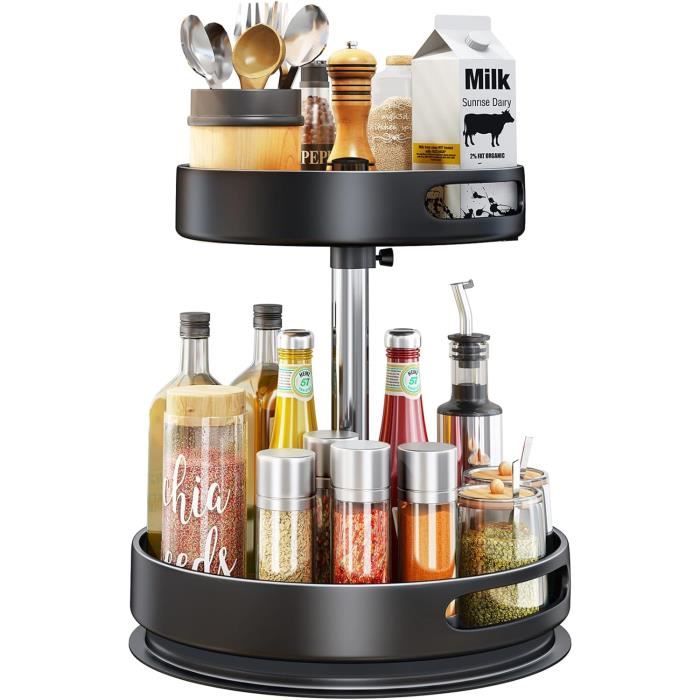 Plateau Tournant, Lazy Susan 2 Niveaux En Métal En Acier Tournant Etagere A Epices, Plateau ...