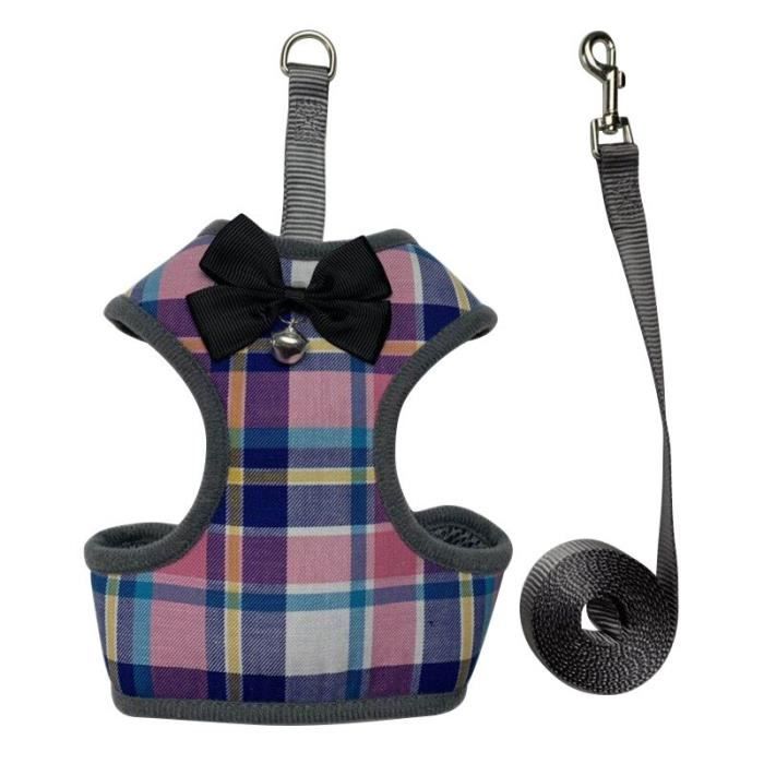 Pet Harness Plaid Printed with Bell Bow Tie Vest Leashes Set Fit for ...