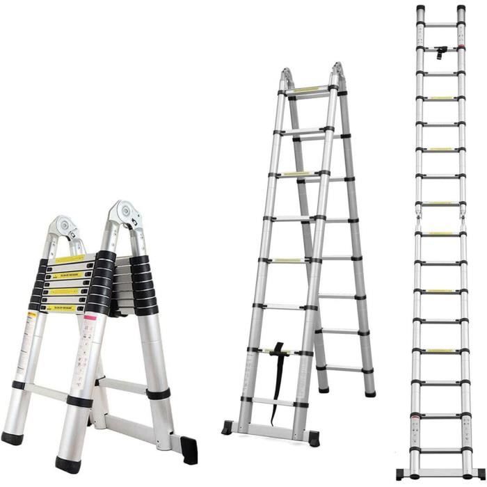 Échelle Télescopique 5M (2,5M + 2,5M) Portable Pliante Échelle Escabeau ...