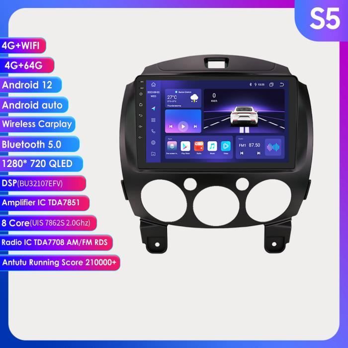 Autoradio 4G+64G Android 12 pour MAZDA 2 2007-2014 Navigation GPS ...