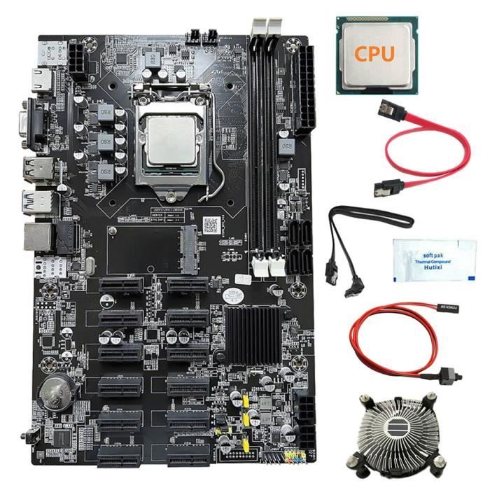 Carte MèRe MinièRe 12 GPU B75 BTC + CPU + Ventilateur + Graisse Thermique + Câble de Commutation ...