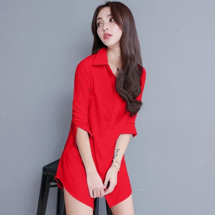 Chemise,Chemisier à manches longues et boutons pour femmes, élégant ...