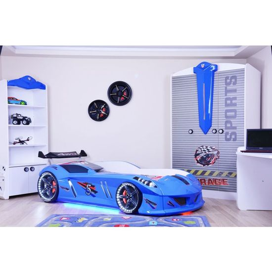 Lit enfant voiture Woody Fashion Car Bed - EMOB - Bleu - 90x190 cm ...