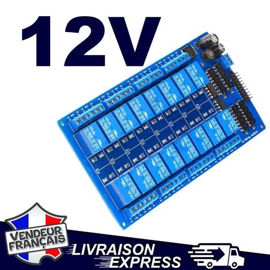 MODULE 16 RELAIS 12V 16 CANAUX OPTOCOUPLEURS ARDUINO RASPBERRY ...