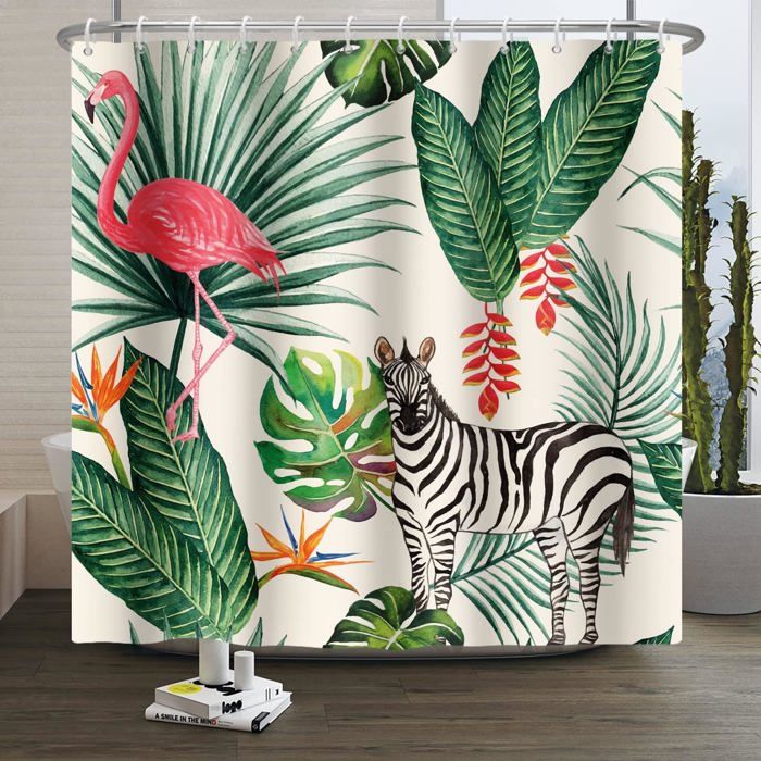 152x183cm Flamant Rideau de Douche Tropical Palmier Feuilles Vertes ...