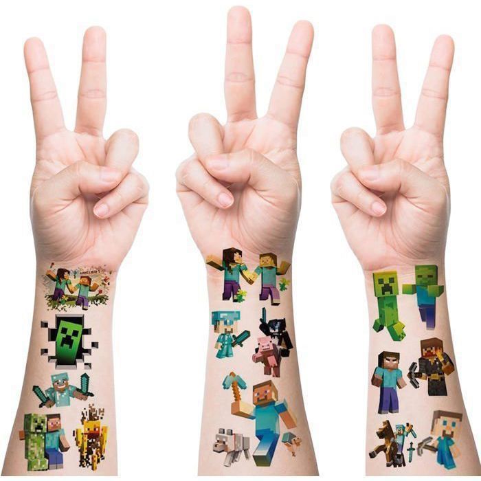 Stitcks Minec-raft,6 Feuilles de tatouages temporaires pour Enfants ...