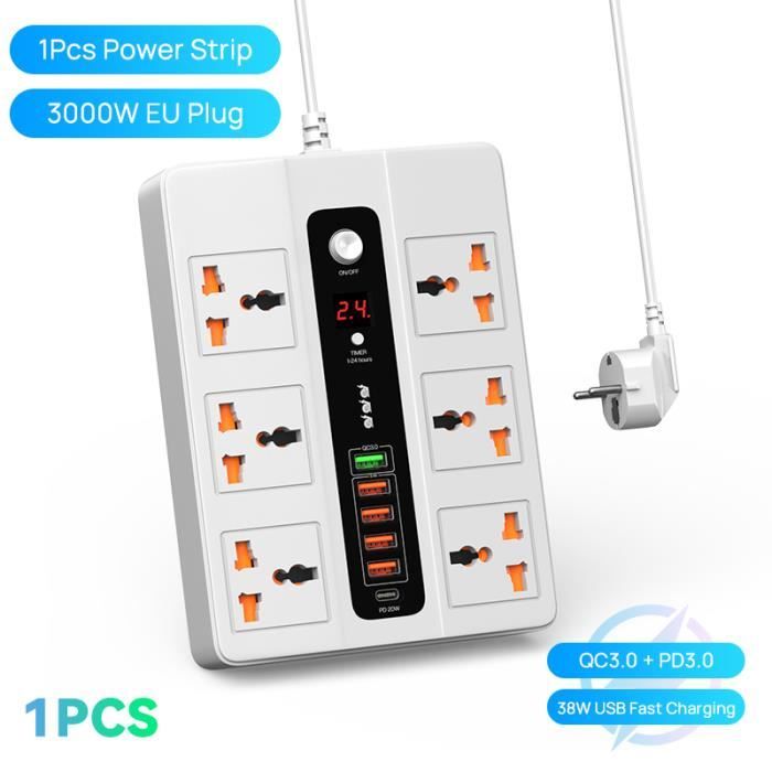 PD 1PC WH Prise UE---Multiprise USB 3000W 6 universelle PD3.0 QC3.0, chargeur rapide Multiple ...