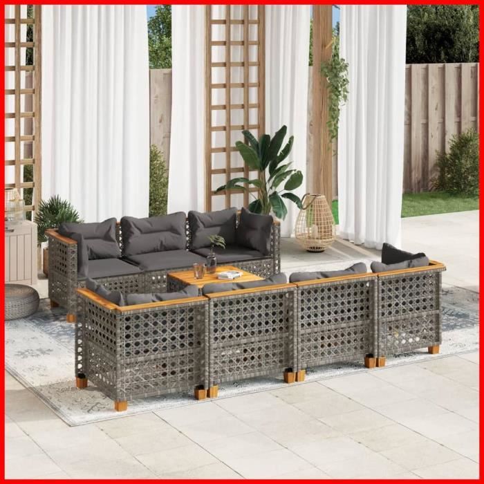 OLL Salon de jardin 8 pcs avec coussins gris résine tressée AF1641 ...