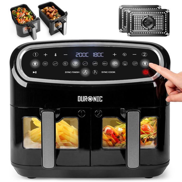 Duronic AF24 Friteuse à air de 2400 W | Deux tiroirs de cuisson de 4.5 litres chacun | Fonctions ...