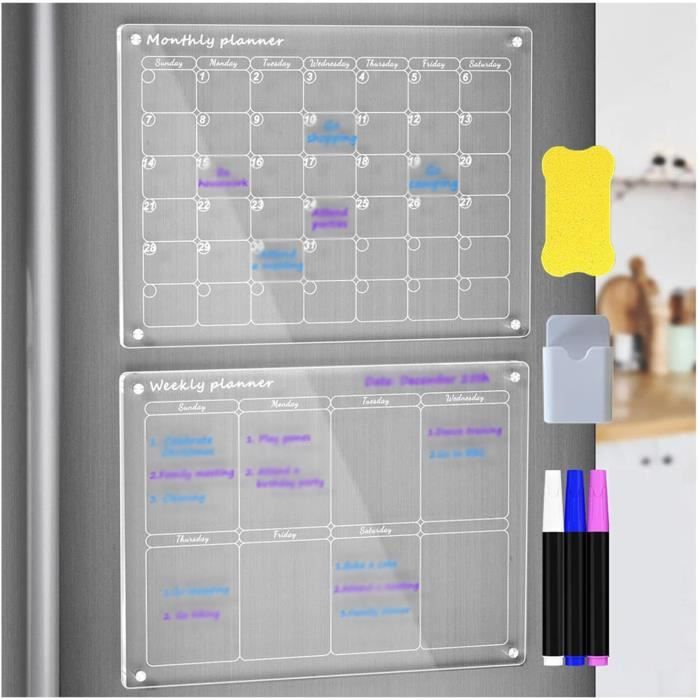 Tableau Frigo MagnéTique 2 Panneaux Acryliques RéUtilisables, Planner ...