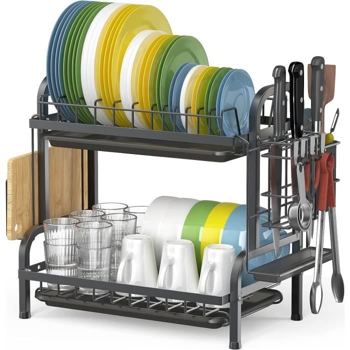 Rack De Séchage À Plat À 2 Niveaux Avec Bac D'Égouttement Et 4 Crochets, Égouttoir En Acier ...