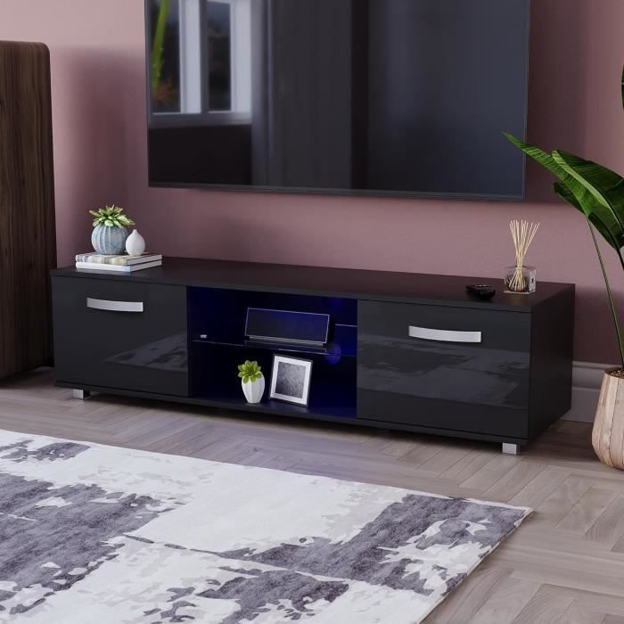 Cosmo Tv Led 2 Portes Moderne Brillant Mdf Salon Media Meuble Rgb Noir ...
