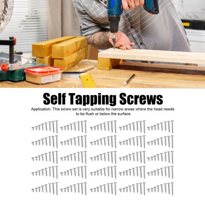 FHE Vis autotaraudeuse en bois 200 pièces vis autotaraudeuses 304 kit de vis autoperceuses en ...