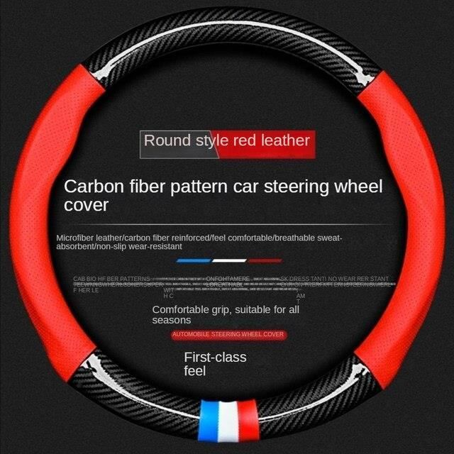 COUVRE-VOLANT,G--Housse de volant de voiture en cuir perforé en Fiber de carbone, couverture de ...