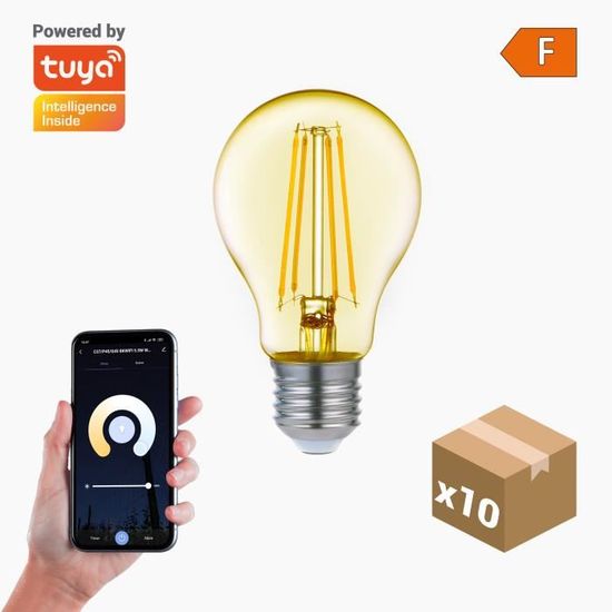 Pack 10X Ampoule Intelligente à Filament LED Ambre Smart A60 CCT+DIM 7W ...