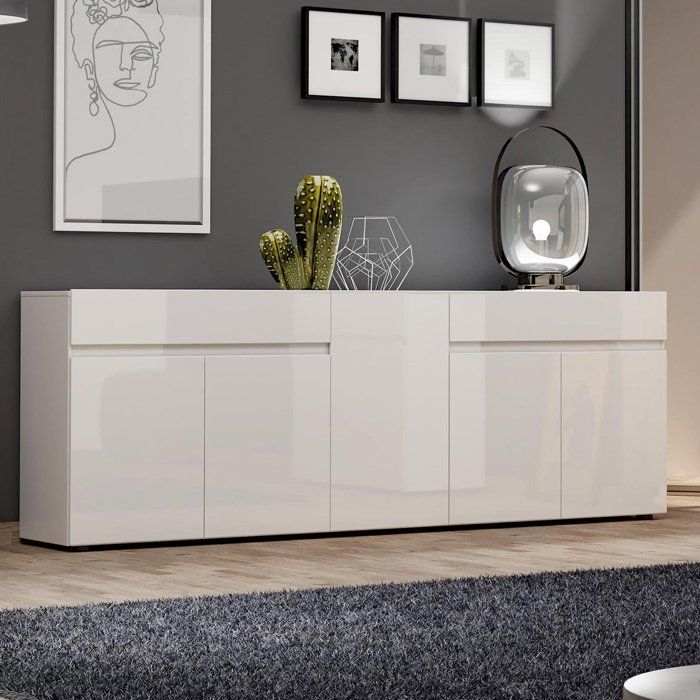 Buffet Elenia, 225x38xh79 cm, Blanc brillant - Cdiscount Maison