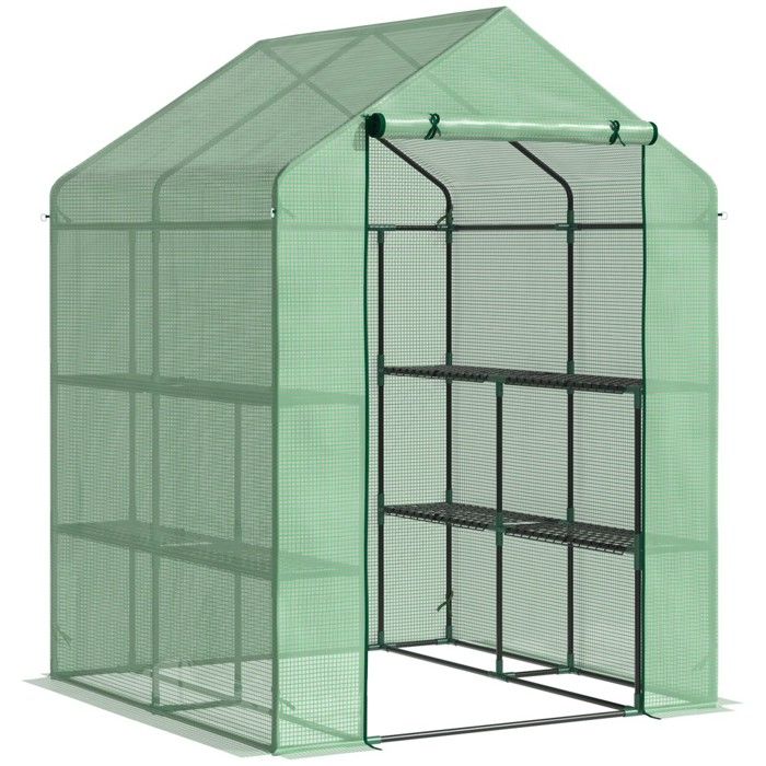 Serre De Jardinage Serre Tunnel 8 Étagères Acier&pe Verte Porte Pour ...