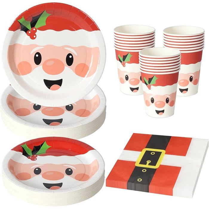 Ensemble Vaisselle Noël 64 Assiettes en Carton - Pour 16 Invités, Idéal ...