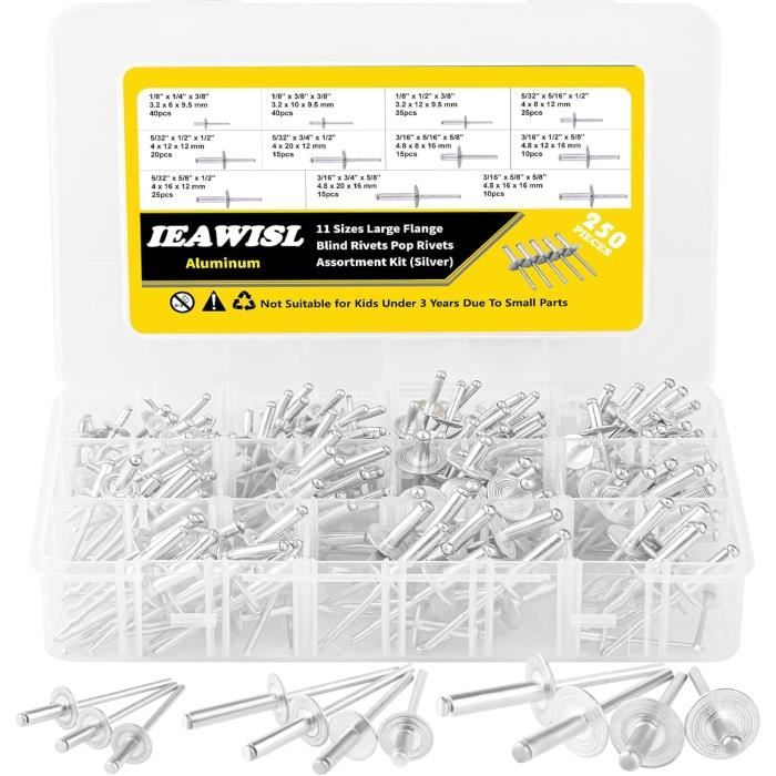 250 Pièces rivets aveugles-rivets pop, rivets aveugles en aluminium ...