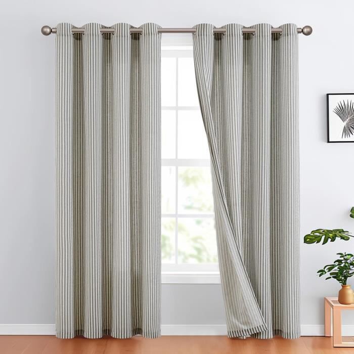 Lot De 2 Rideaux À Rayures En Lin Avec Œillets - Moderne - Beige ...
