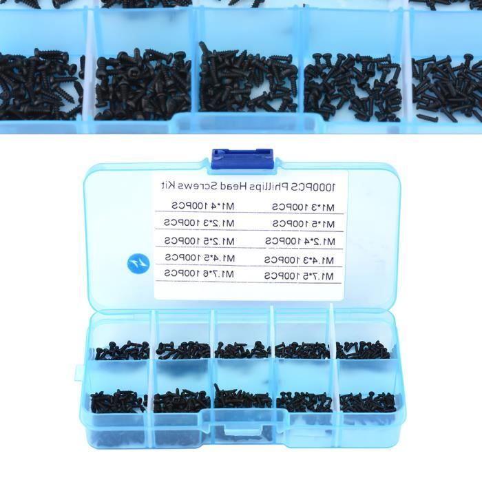 Keenso assortiment de vis Kit d'assortiment de boulons autotaraudeurs à tête croisée de 1000 ...